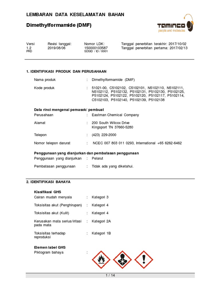 MSDS Dimethylformamide DMF | PDF
