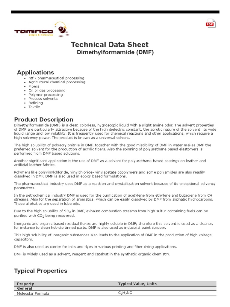 TDS Dimethylformamide DMF | PDF | Solvent | Solubility