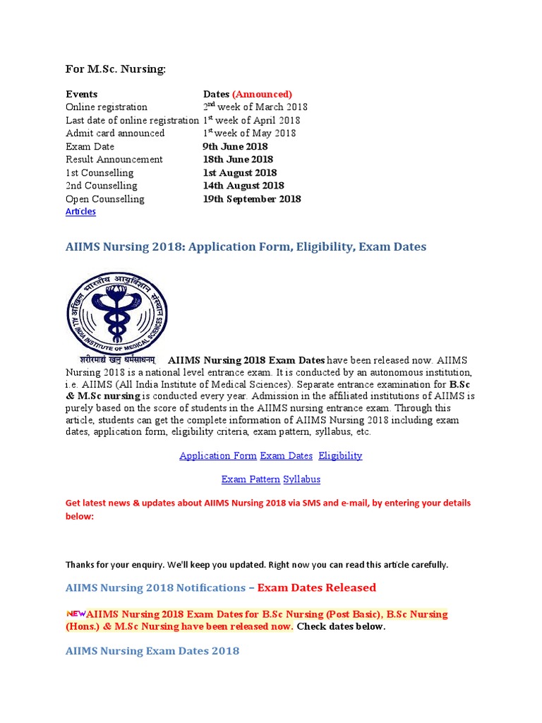 Aiims MSC | PDF | Nursing | Vocational Education