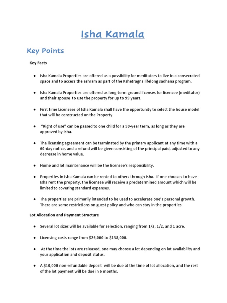 Isha Kamala FAQs For Website | PDF | Fee | License