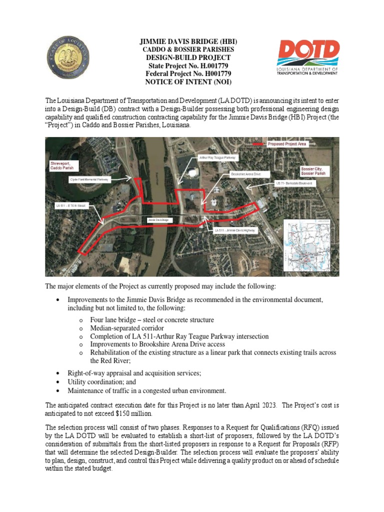 Jimmie Davis Bridge Design-Build Project Notice of Intent | PDF | Transport