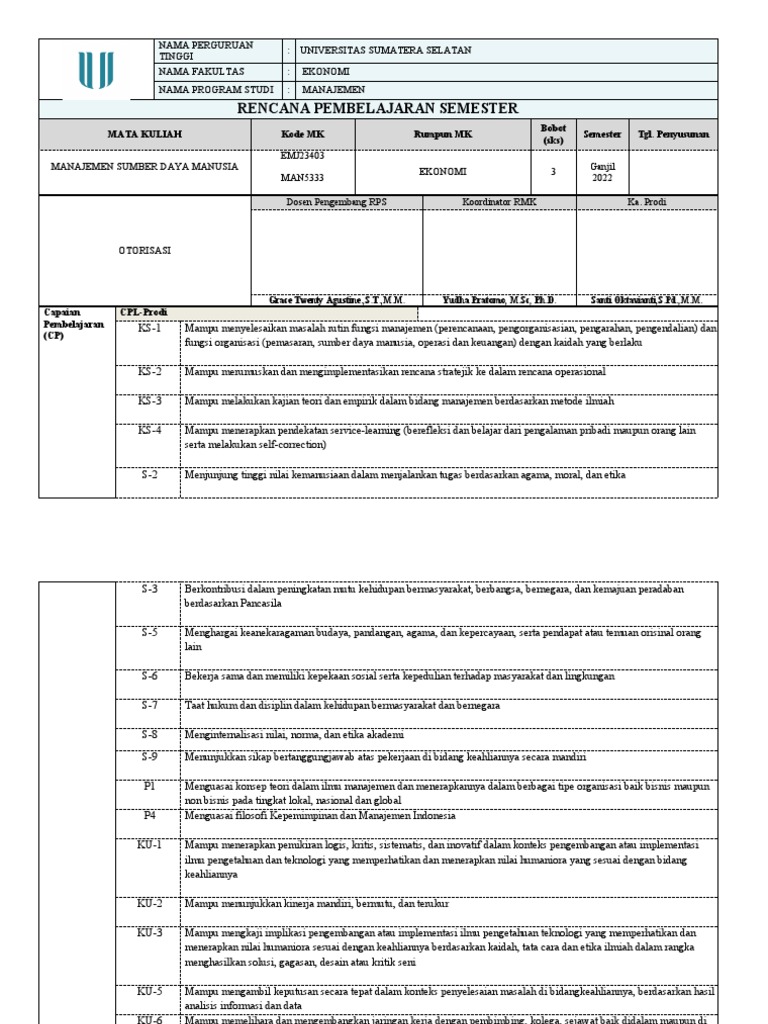 RPS Manajemen SDM | PDF