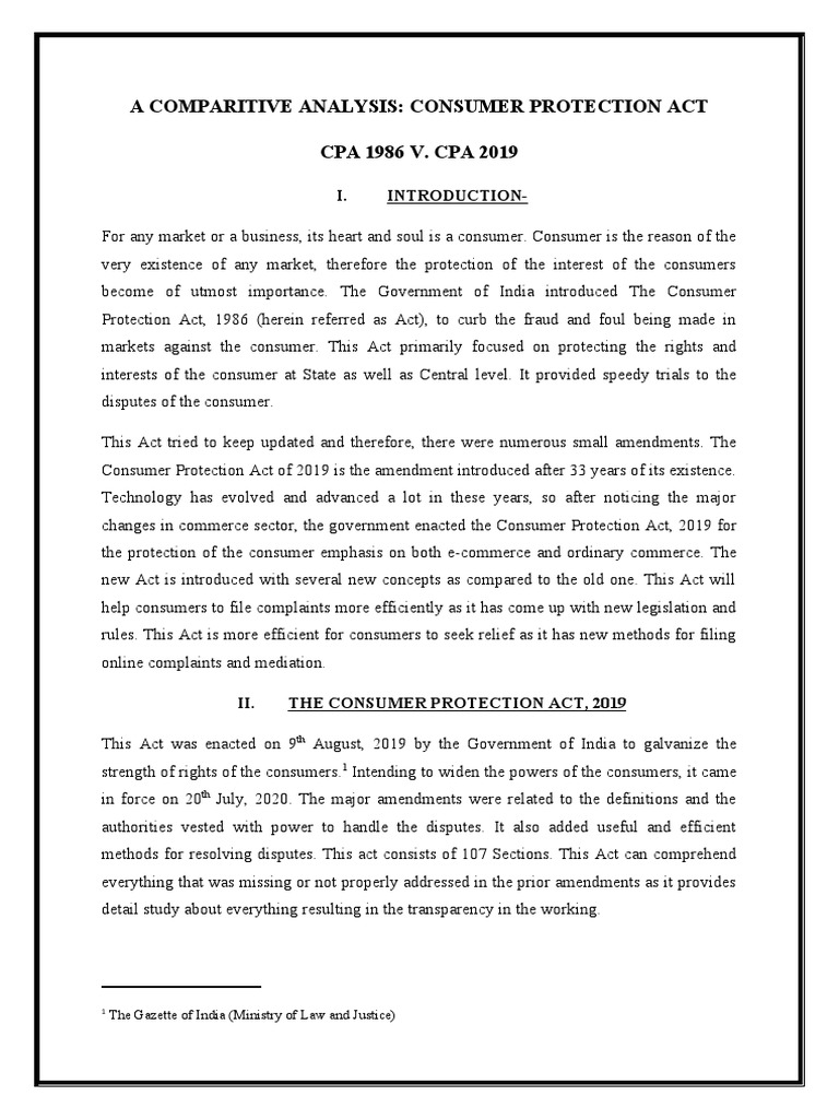 A Comparitive Analysis of Consumer Protection Act 1986 and 2019 | PDF ...