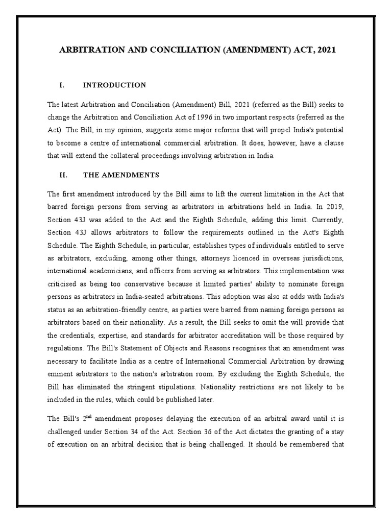 Arbitration and Conciliation (Amendment) Act, 2021 | PDF | Arbitration ...
