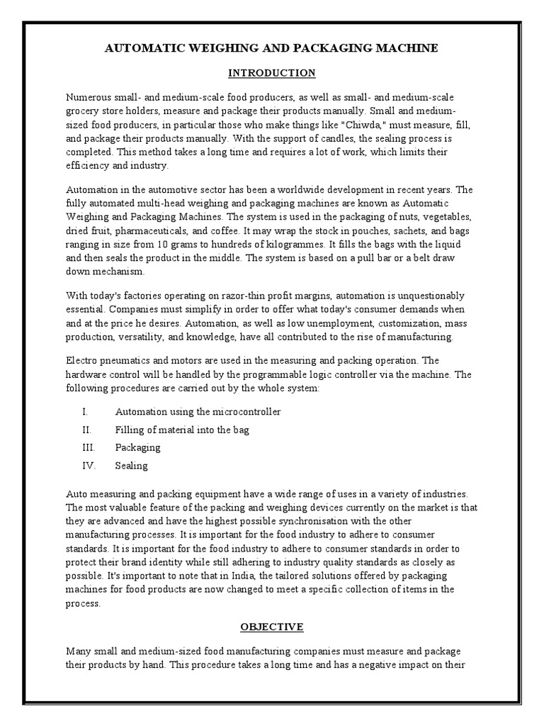 Automatic Weighing and Packaging Machine | PDF