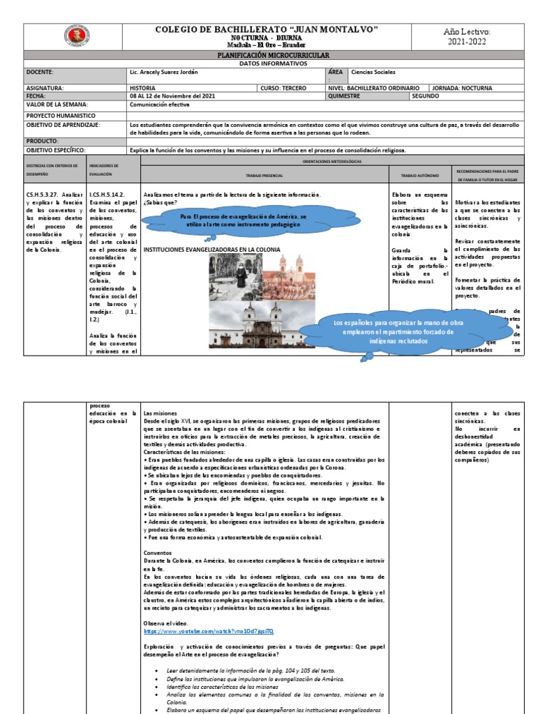 PLAN DE HISTORIA - 08 Al 12 de Noviembre Del 2021 | PDF | Nueva españa