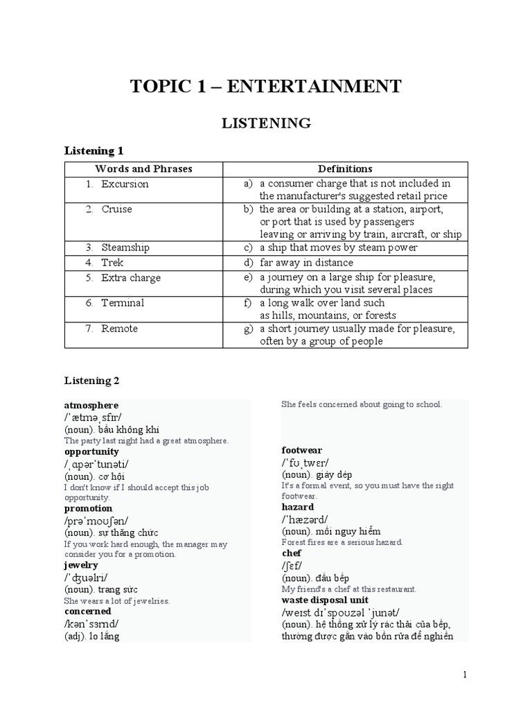Topic 1 - Vocabulary - Student | PDF | Cognition | Thought