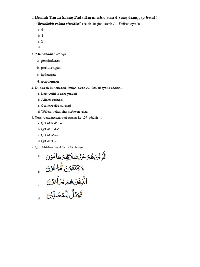Latihan Soal Mapsi - Pengetahuan PAI Dan BTQ | PDF