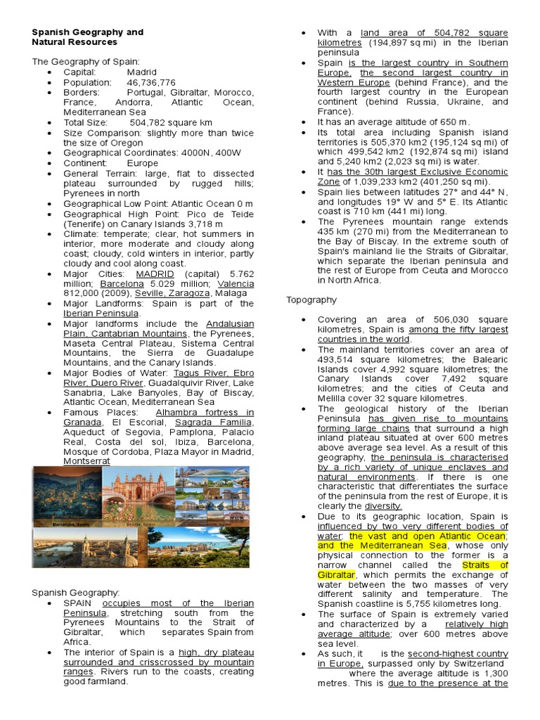 L1. Spanish Geography and Natural Resources | PDF | Earth Sciences | Geography
