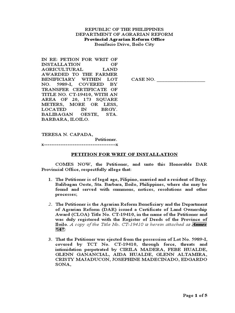Writ of Installation (Capada) | PDF | Affidavit | Judiciaries
