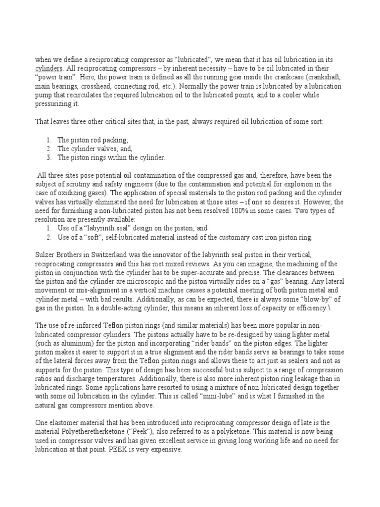 Reciprocating Compressor Lubrication | PDF | Piston | Engine Technology