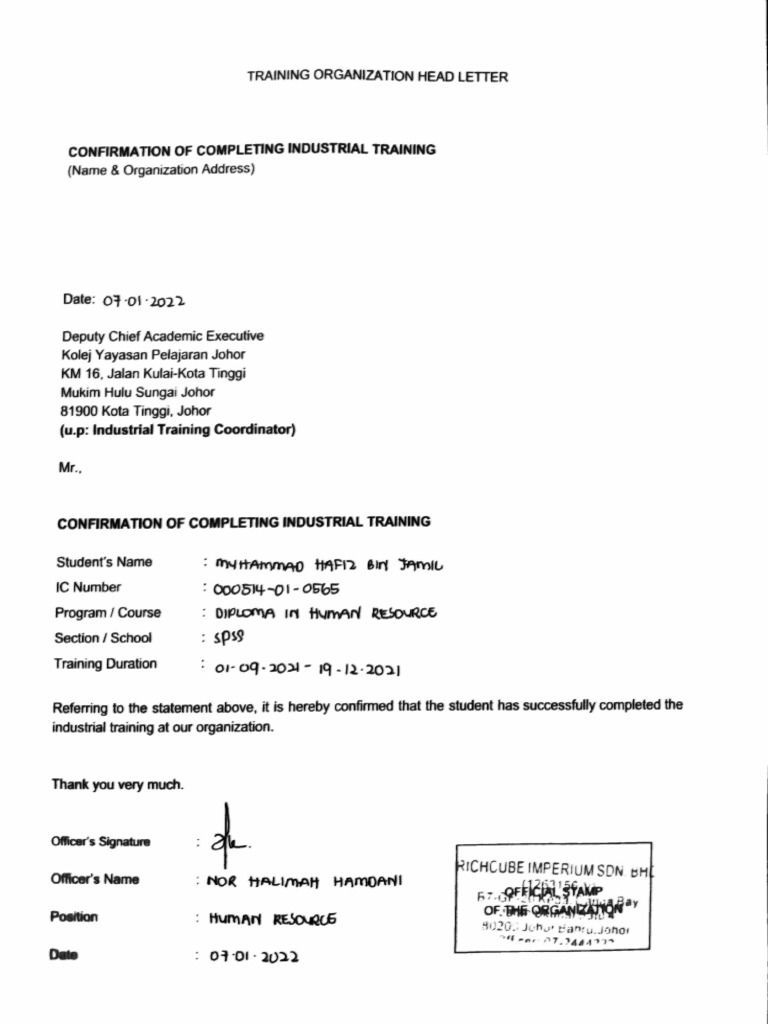 Training Organization Head Letter | PDF