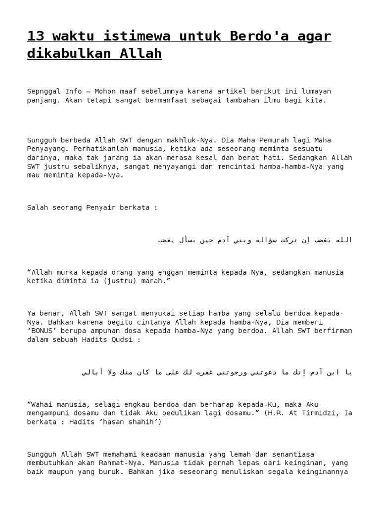 13 Waktu Mustajab Berdoa | PDF