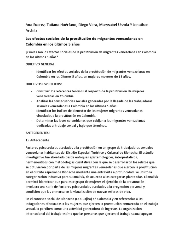 La Prostitución de Inmigrantes Venezolanas en Colombia y Sus Efectos en ...