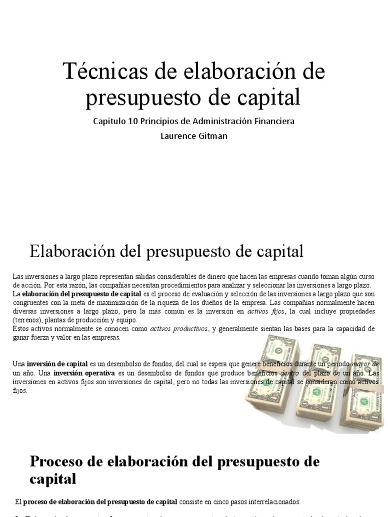 Cap. 10 Técnicas de Elaboración de Presupuesto de Capital | PDF
