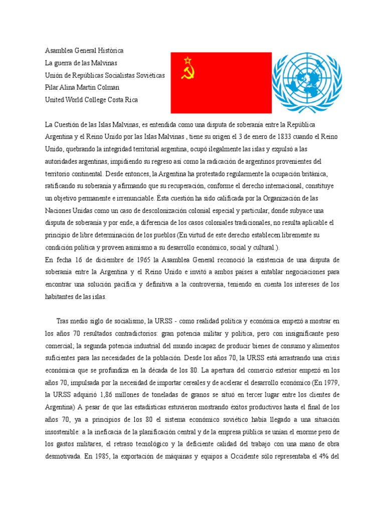 Position Paper URSS Guerra de Las Malvinas | Descargar gratis PDF ...