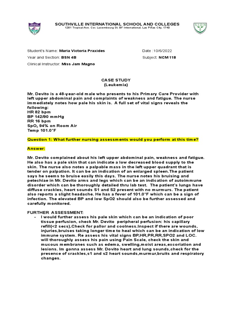 Leukemia Case Study | PDF | Leukemia | Medical Diagnosis