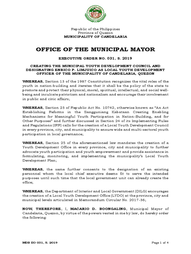 Executive Order 031 S 2019 | PDF | Government | Governance