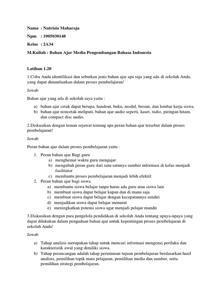 Bahan Ajar Bahasa Indonesia | PDF