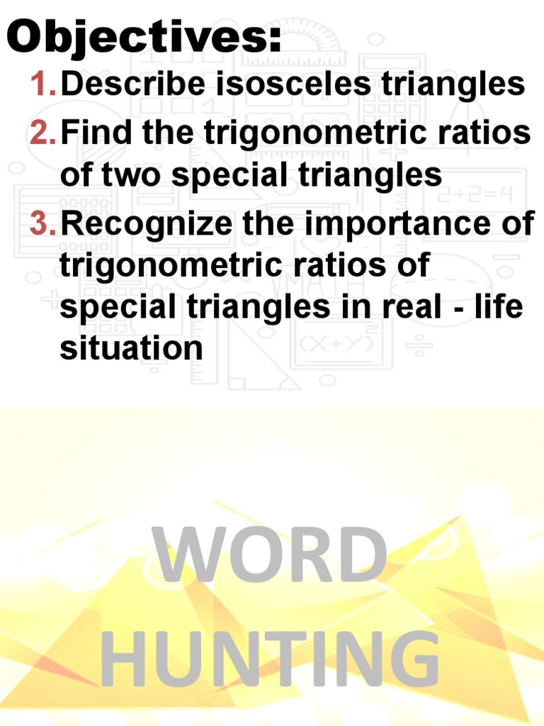 Trigonometric Ratios of Special Right Triangle | PDF | Triangle ...