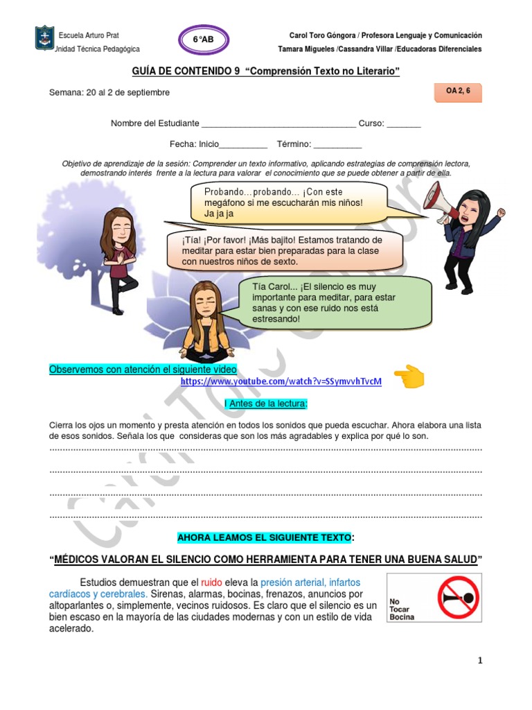 Lenguaje 6°B Guía de Trabajo N°9 Comprensión Texto No Literario | PDF ...