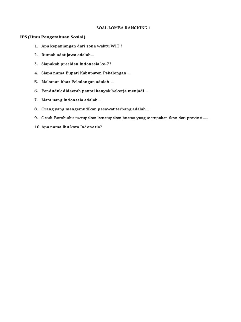 Soal Lomba Rangking 1 | PDF | Perjalanan
