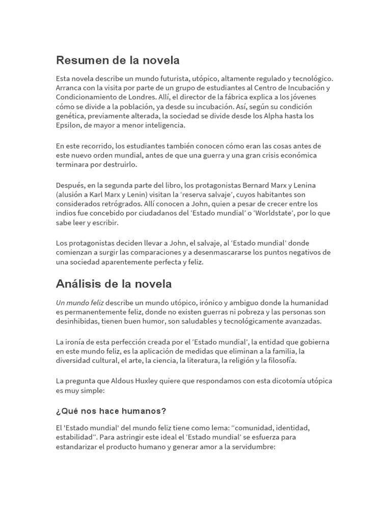 Resumen Libro Un Mundo Feliz | PDF