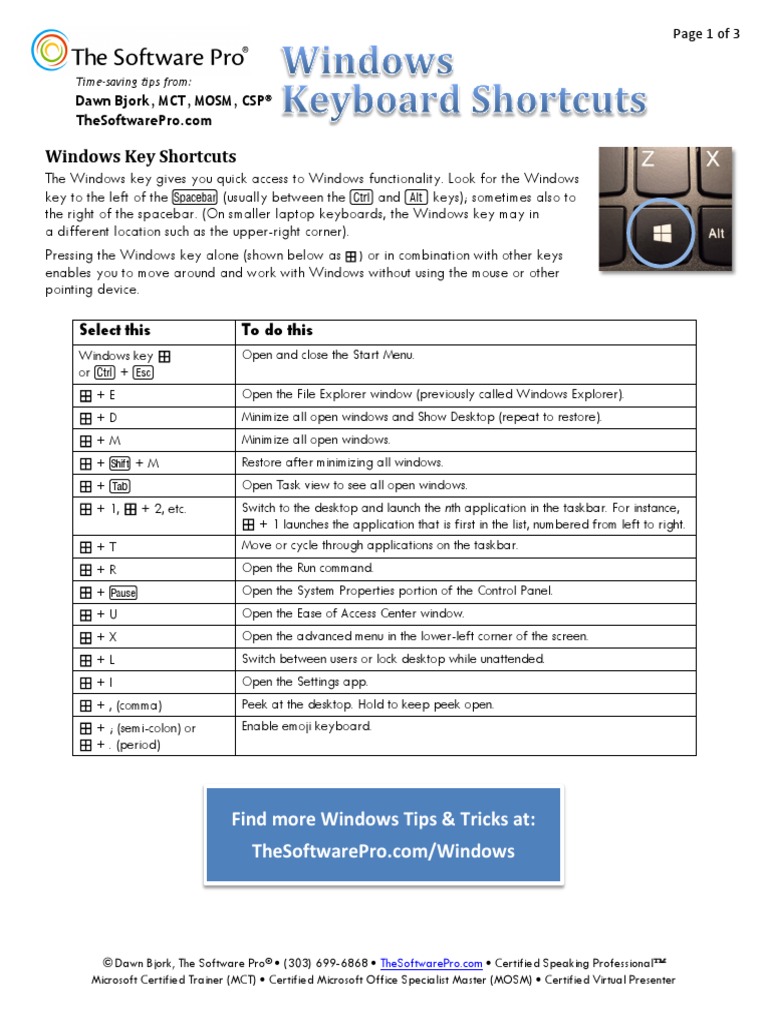 Windows Keyboard Shortcuts | PDF | Window (Computing) | Software ...