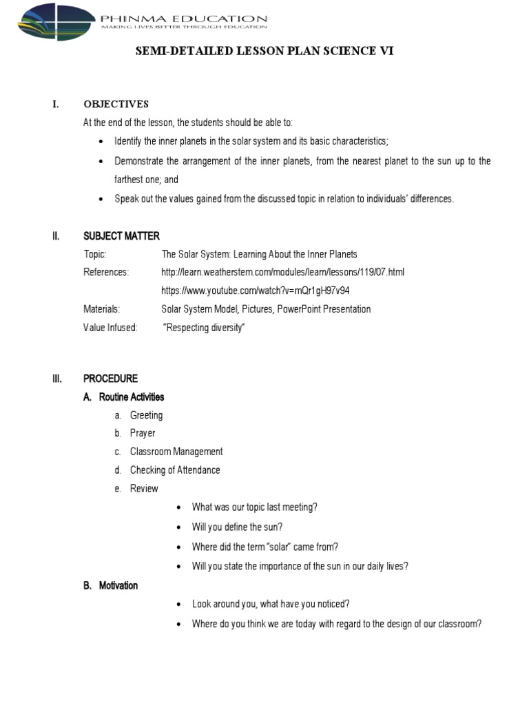 A Semi-Detailed Lesson Plan Scince | PDF