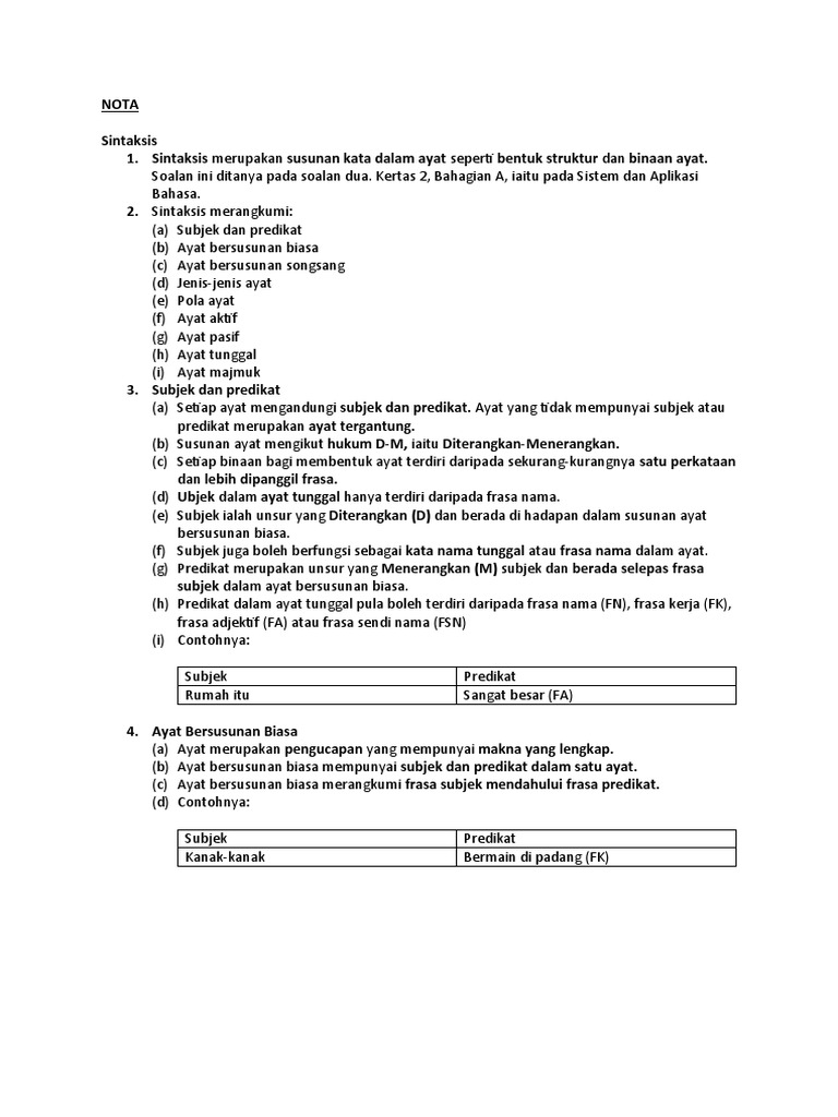 Bab 2 Nota - Sintaksis | PDF