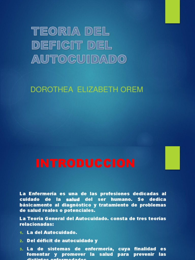 Teoría del Déficit de Autocuidado | PDF | Enfermería | Ciencias de la Salud