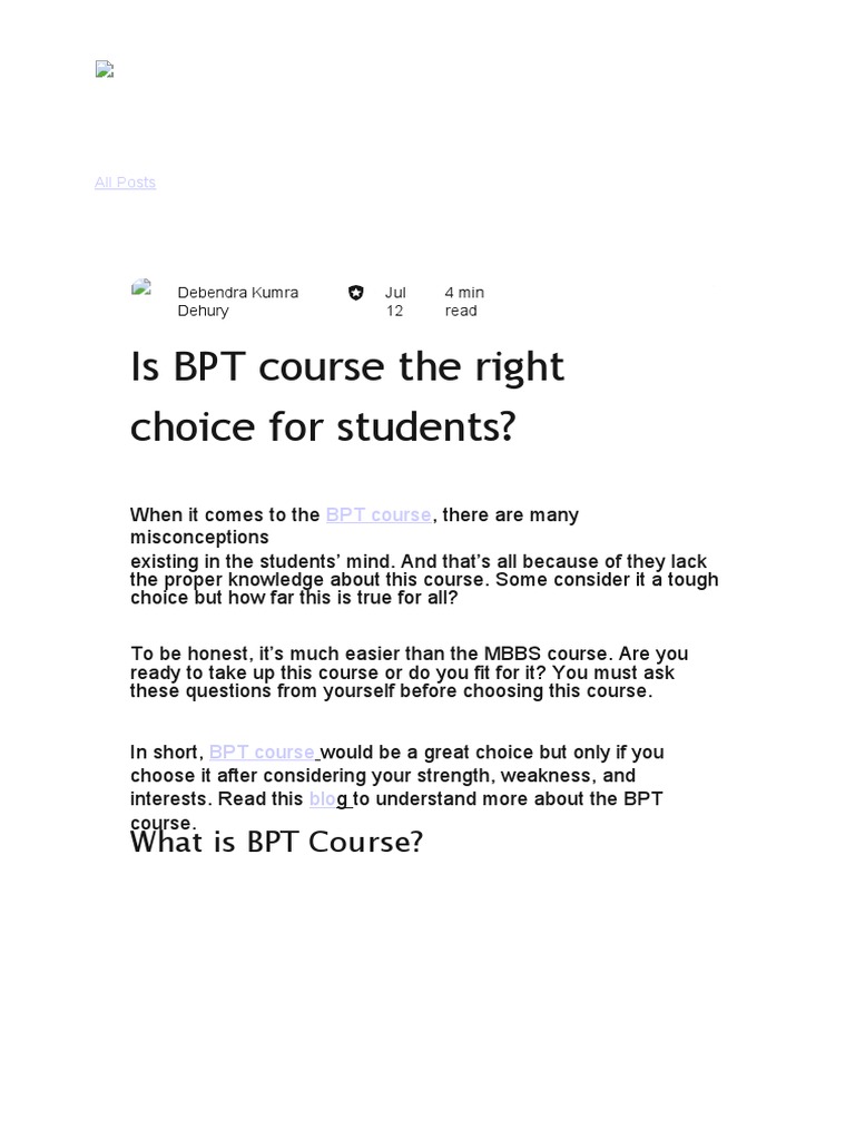 Is BPT Course The Right Choice For Students | Download Free PDF | Physical Therapy | University ...