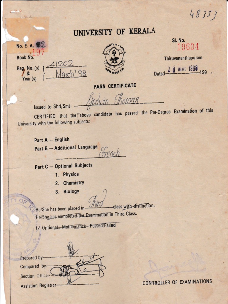 04 Pre Degree Pass Cert | PDF