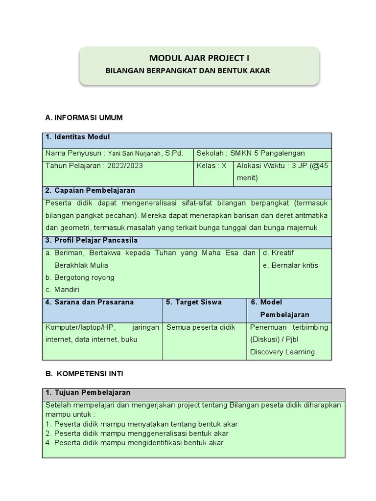 Modul Ajar Bentuk Akar | PDF