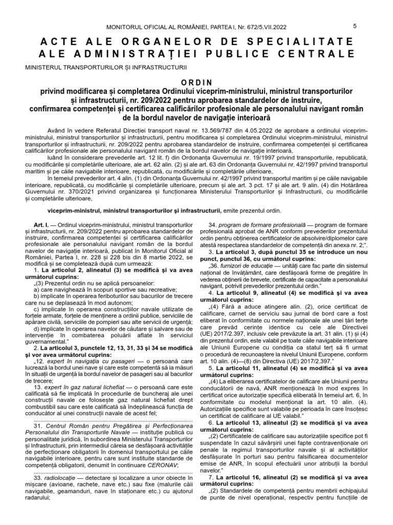 Ordim MTI NR 1207 - 2022 Modificare OMTI 209 - 2022 Instruire Personal ...