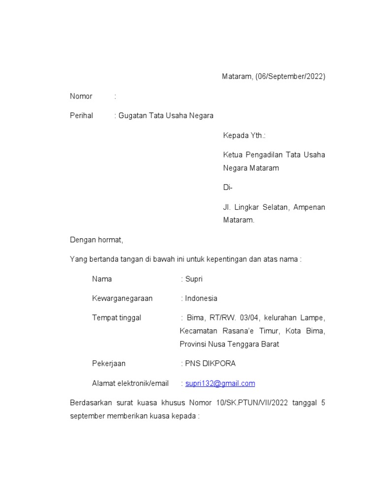 Surat Gugatan PTUN | PDF