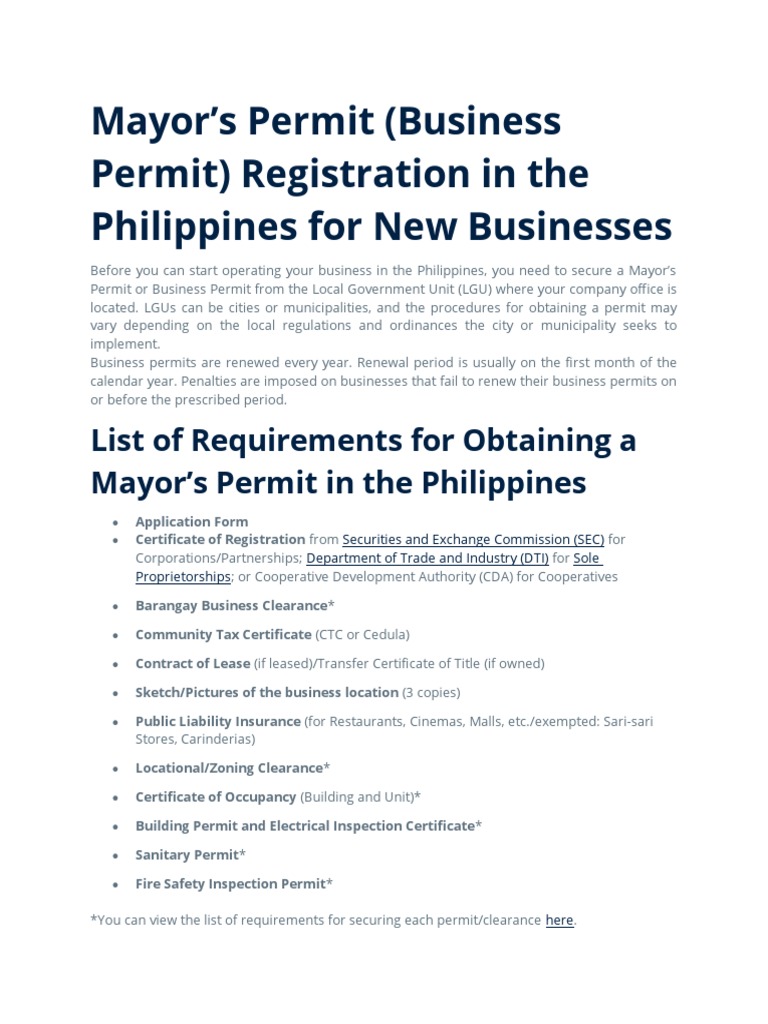 Mayor's Permit Requirements in the Philippines | PDF | Business | Fee