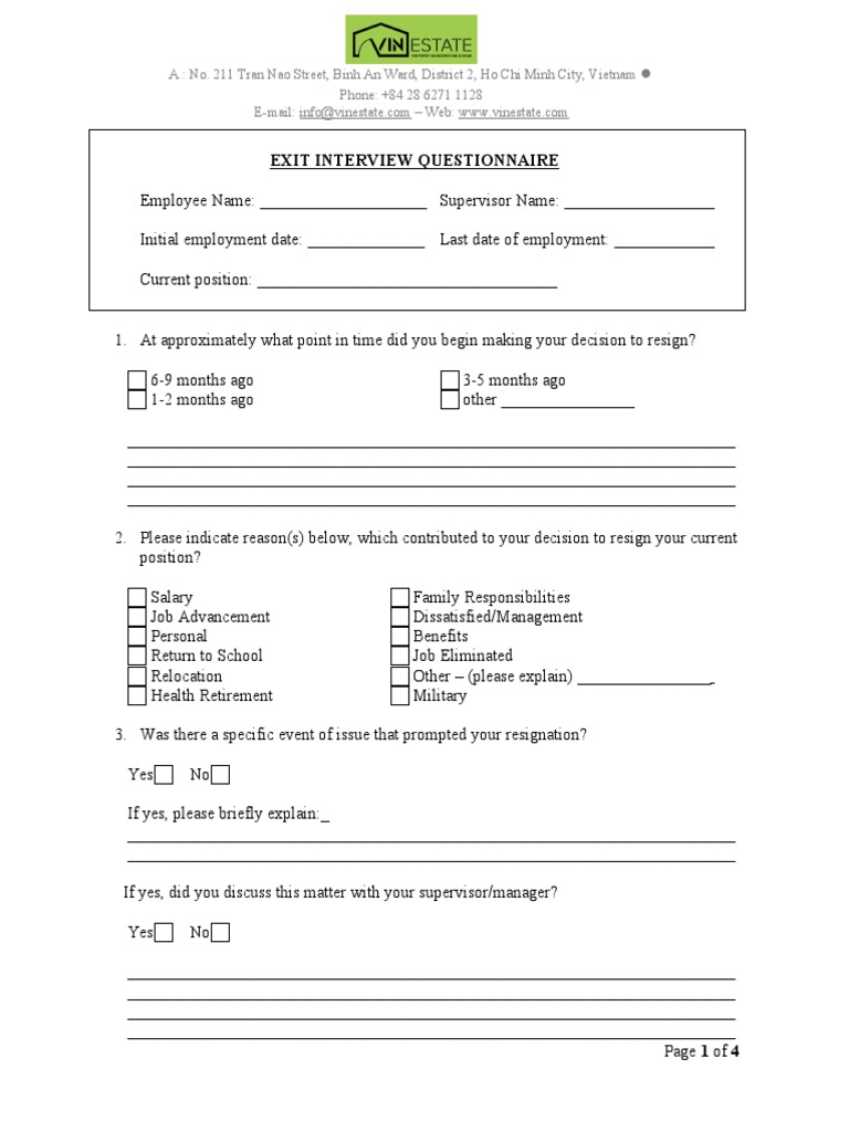 Exit Interview | PDF | Employment | Industrial And Organizational Psychology