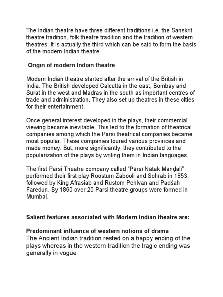 The Indian Theatre Have Three Different Traditions I | PDF | Theatre ...