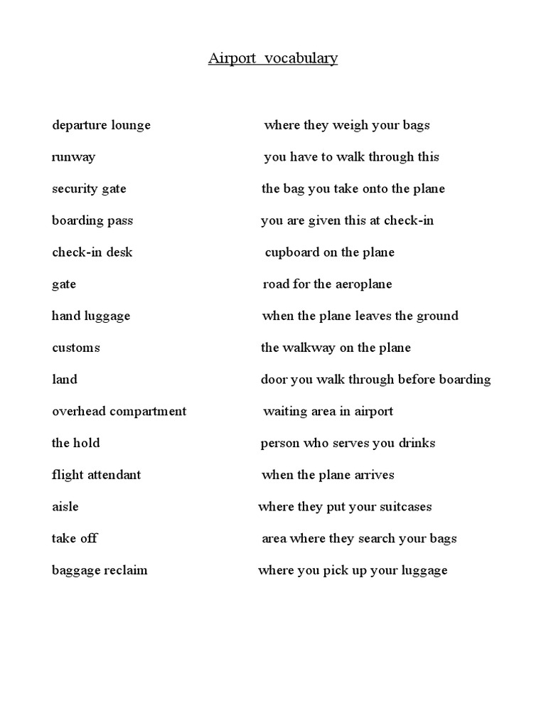 Airport Matching Vocab | PDF