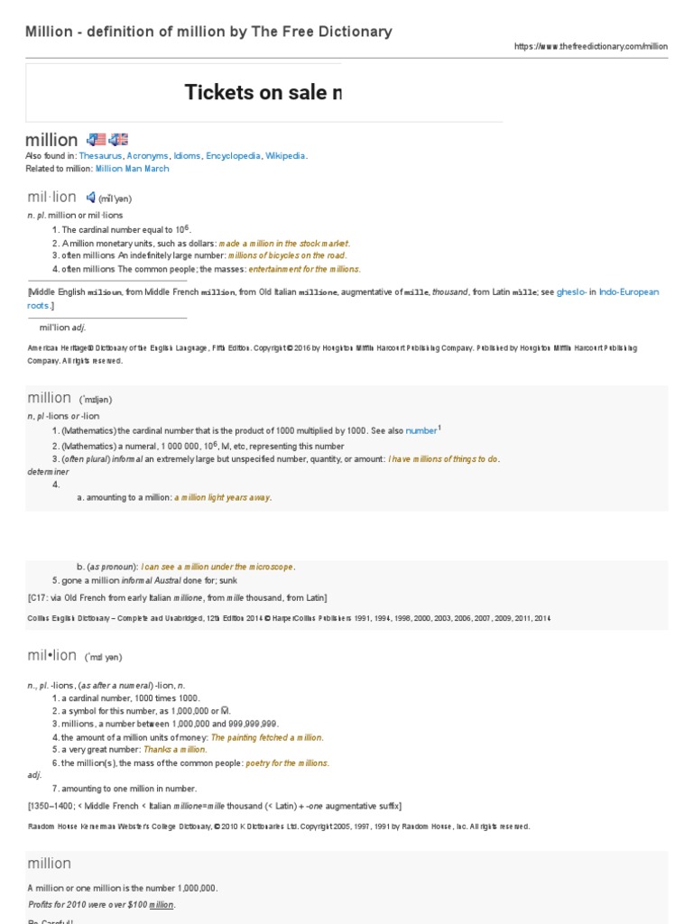 Million - Definition of Million by The Free Dictionary | PDF | Quantity ...