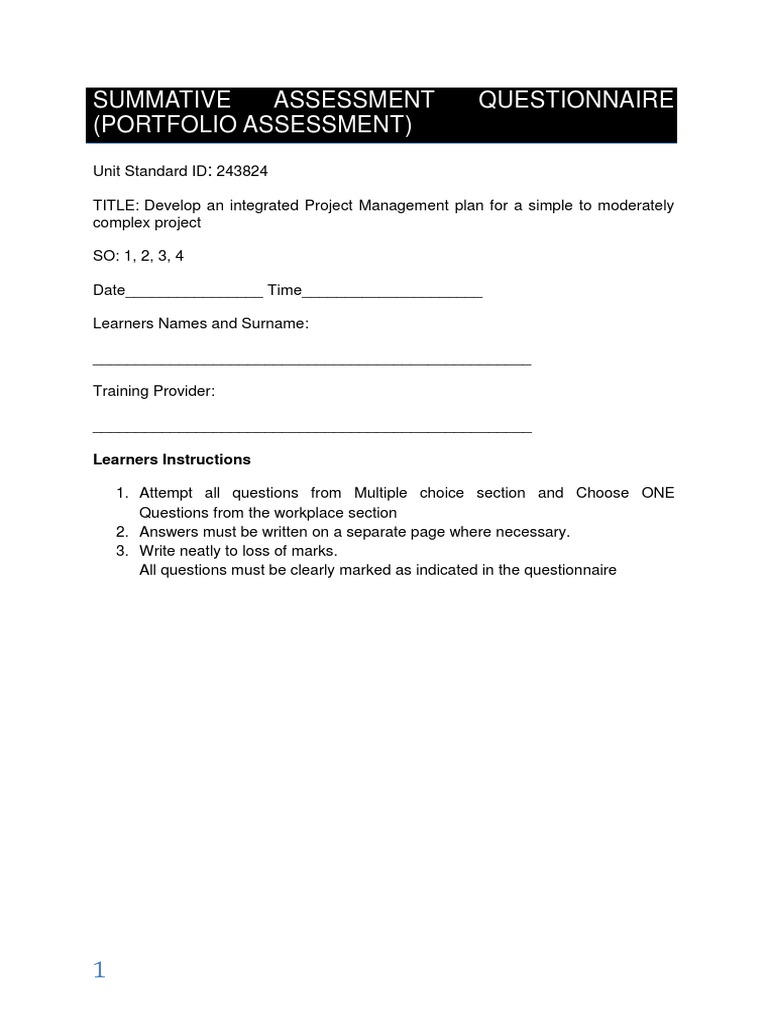 SA QUESTIONNAIRE (PORTFOLIO | PDF | Risk | Multiple Choice