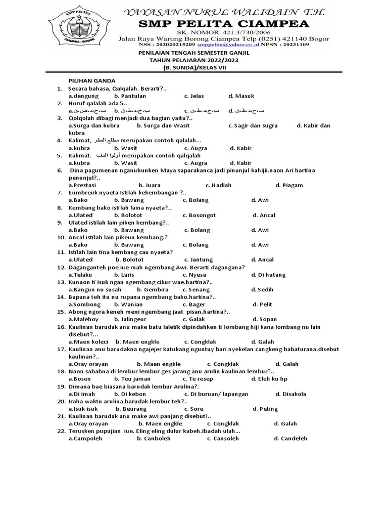 Soal Uts Sunda smt1 | PDF