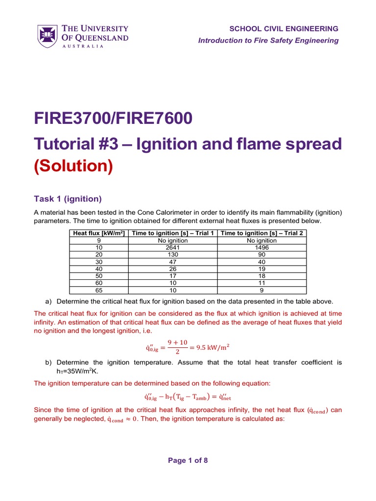 FIRE3700 - 7600 - Tutorial 3 (Solution) - 2022 | PDF | Combustion | Area