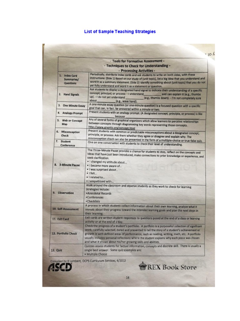 Sample Teaching Strategies List | PDF | Teaching Method | Education Theory