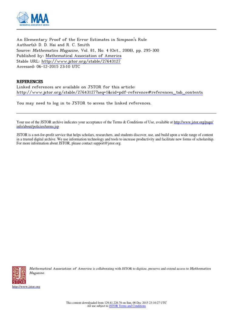 Simpson's Rule Error Estimates Explained | PDF | Integral | Derivative