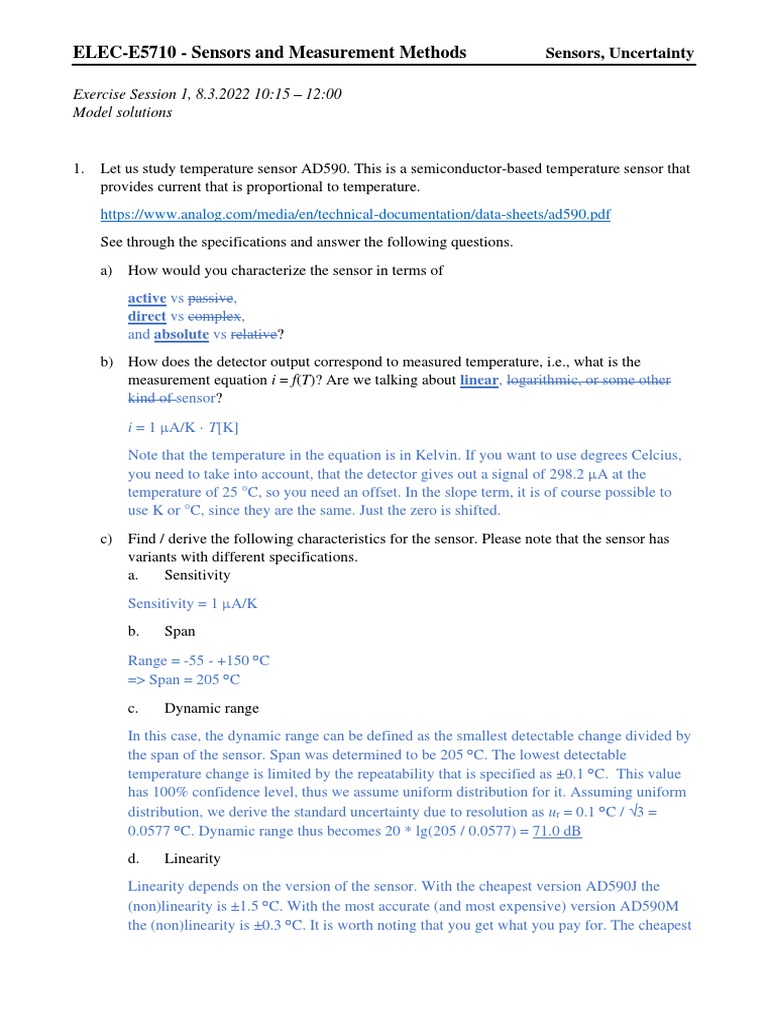 AD590 Sensor Analysis & Circuit Design | PDF | Sensor | Temperature