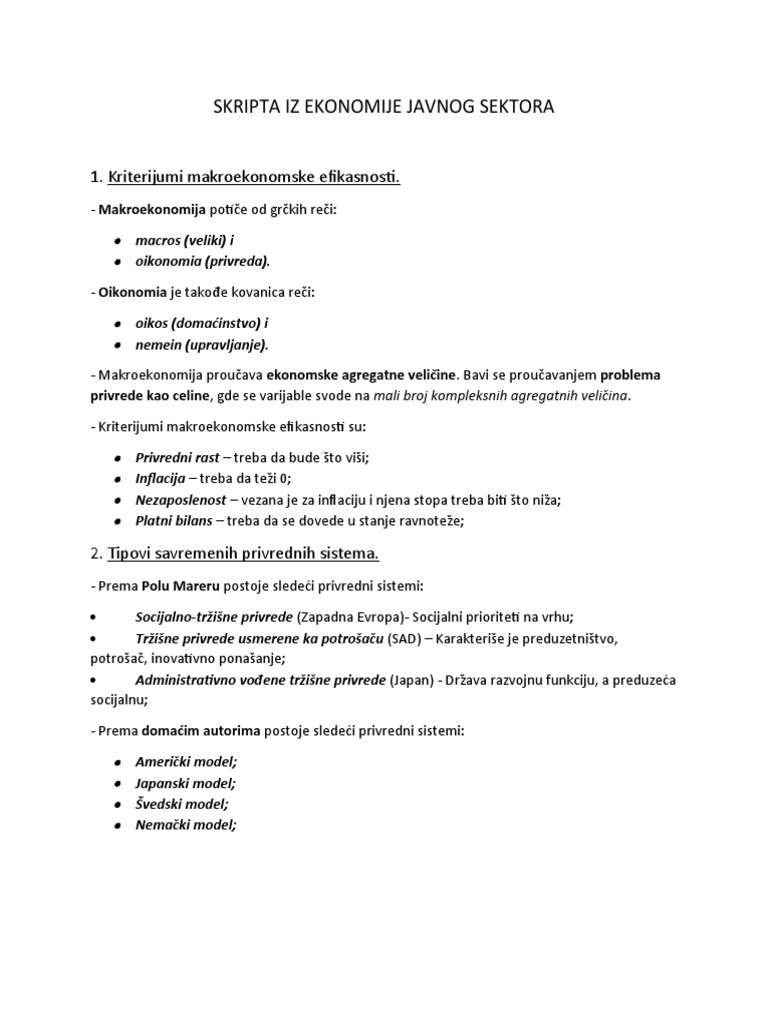 Ekonomija Javnog Sektora Skripta | PDF