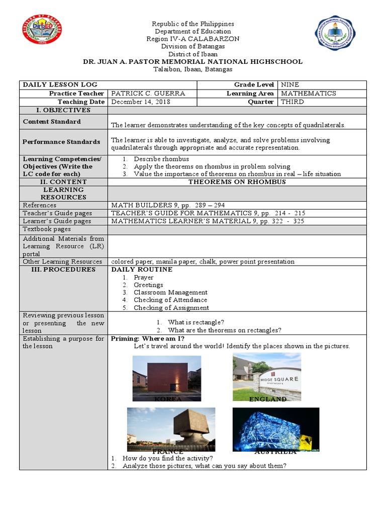 DLL Theorems On Rhombus | PDF | Triangle | Elementary Mathematics