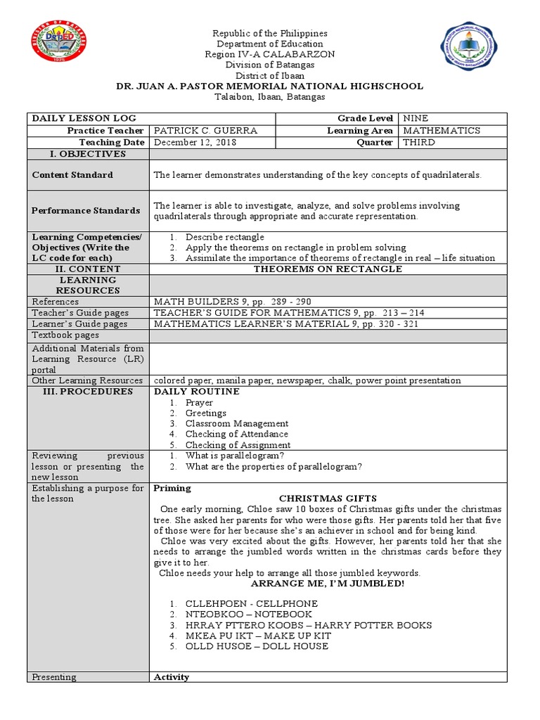 Dll Theorems On Rectangle Pdf Rectangle Teachers